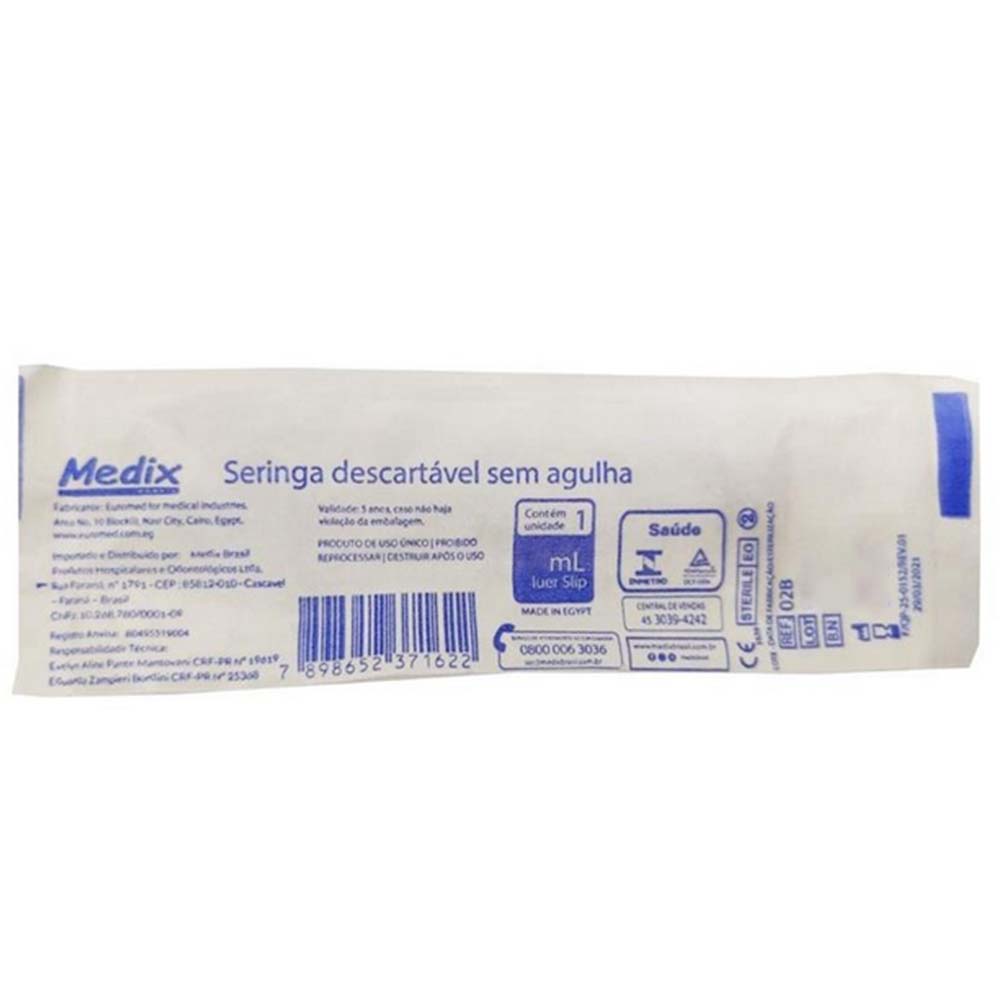 Seringa Descartável Medix 3ML Luer Lock MEDIX 100un