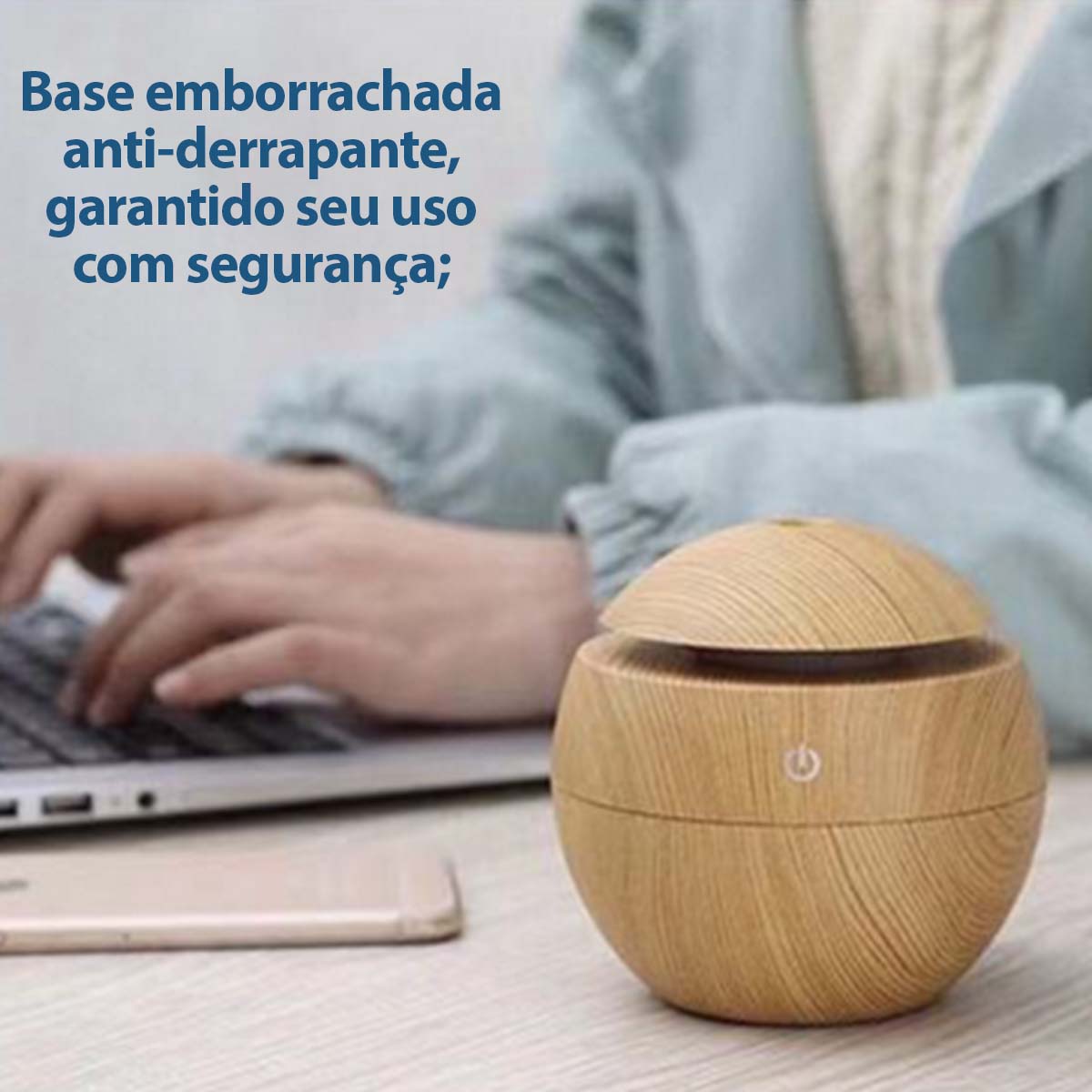 Mini Umidificador de Ar e Aromatizador de Ambientes Tipo Madeira
