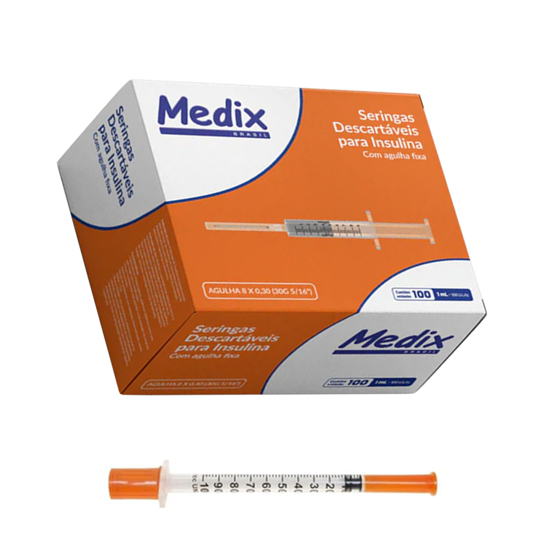 Seringa de Insulina Medix 1ml 100 Unidades Com Agulha 8 x 0,30mm ...