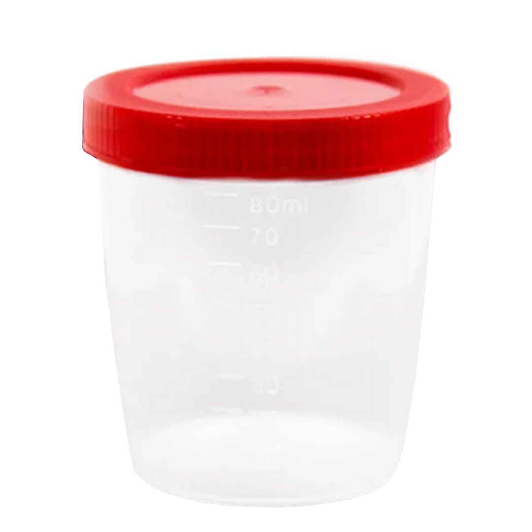 Frasco Coletor Universal 80ml Estéril Translucido Tampa Vermelha Com Pá ...