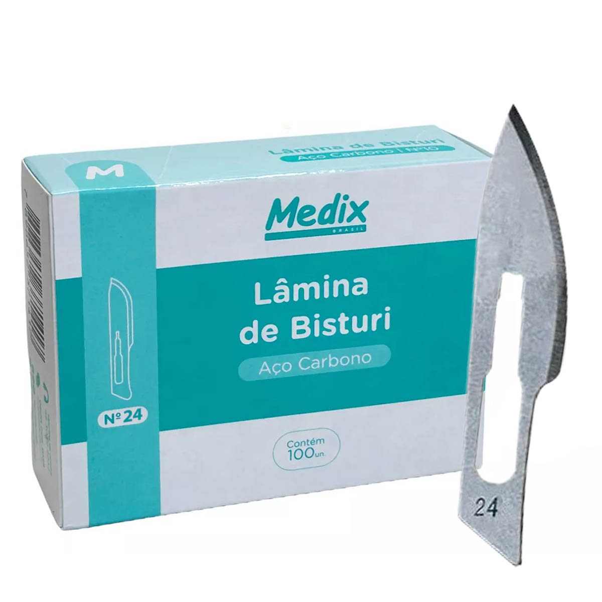 Lâmina Bisturi nº 24 Aço Carbono C/100 Medix / Compre aqui - Farmabem
