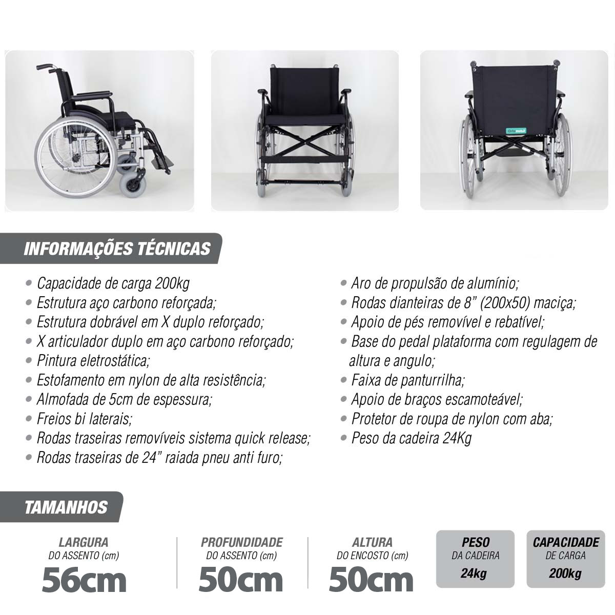 Cadeira de Rodas Dobrável 200kg MA3FO Ortomobil / Compre Aqui - Farmabem